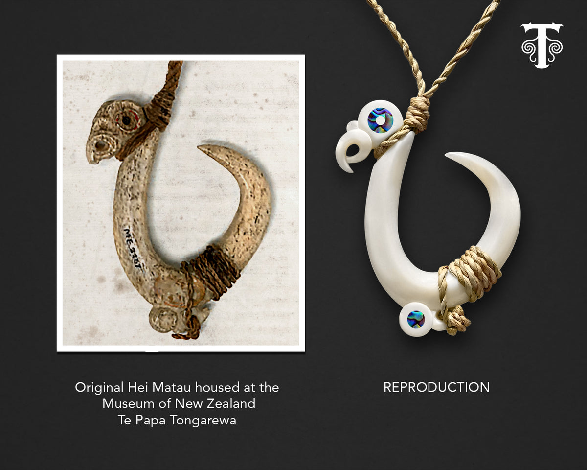 Hand-Carved Maori Hei Matau Necklace Fish Hook Pendant Museum Inspired ...