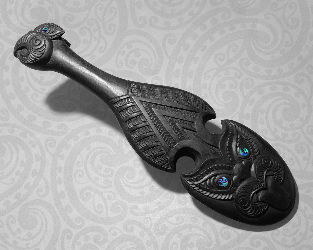Intricate Maori Patu with Paua Shell - New Zealand Design – Toa Bone