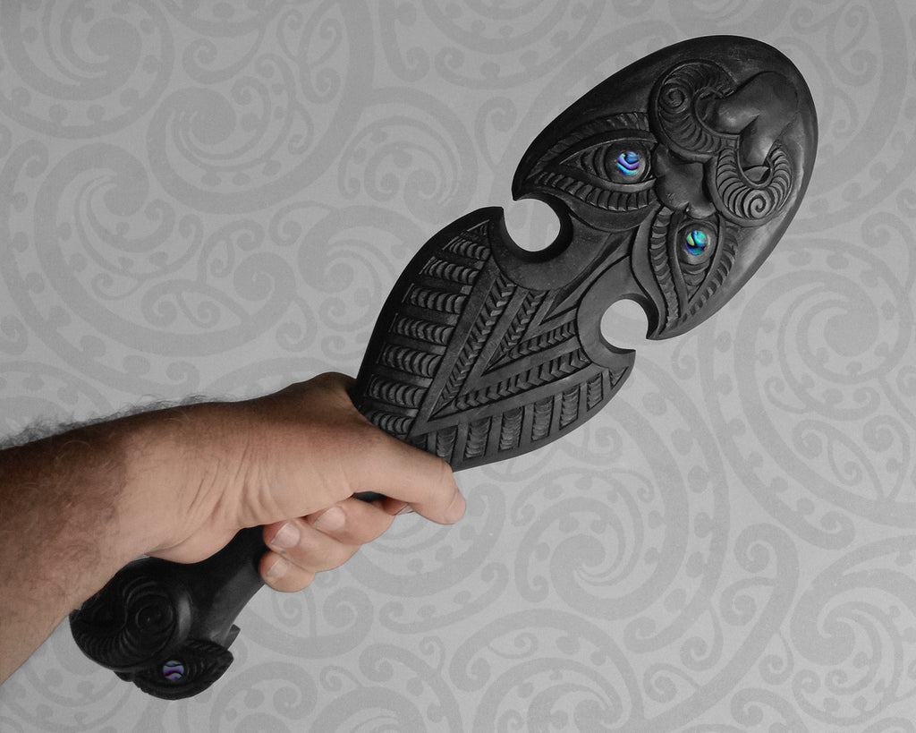 Intricate Maori Patu with Paua Shell - New Zealand Design – Toa Bone