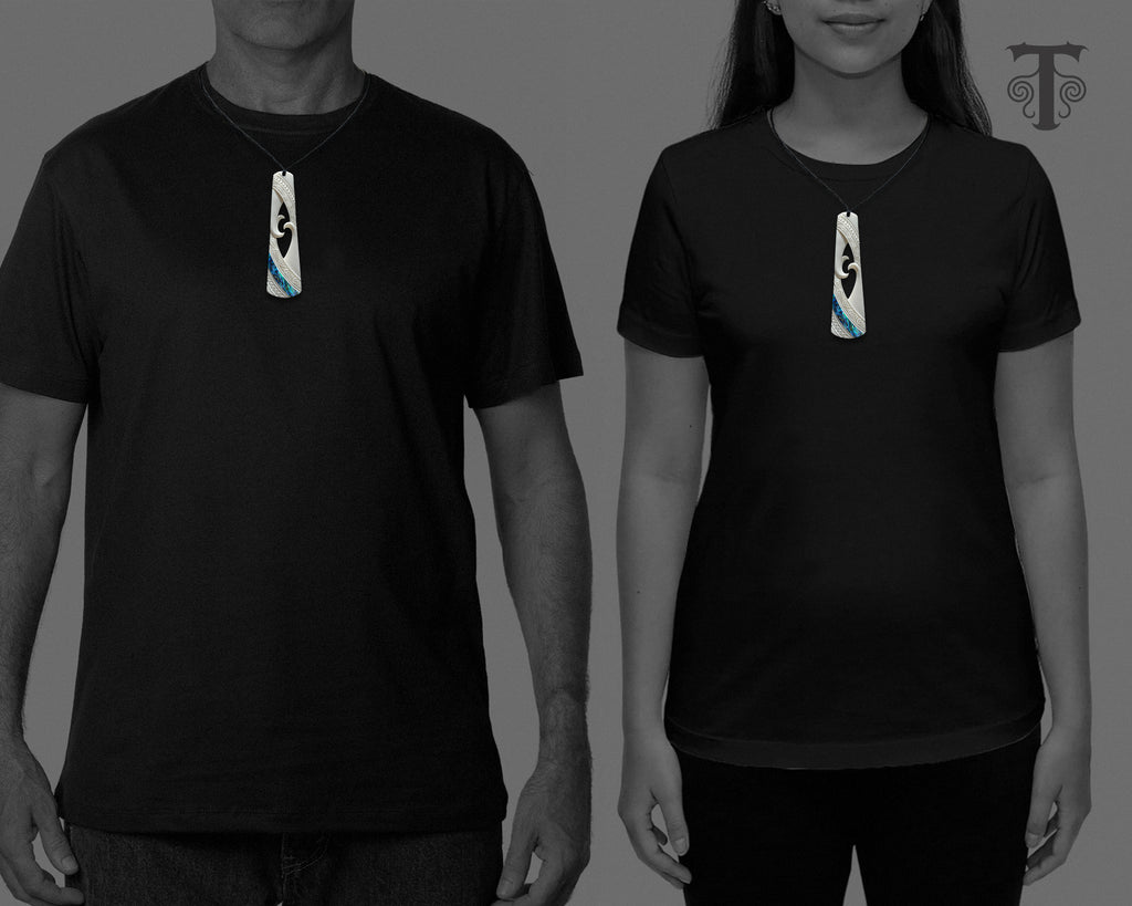 Hand-Carved Maori Bone Toki Pendant | Koru & Paua | NZ Art – Toa Bone