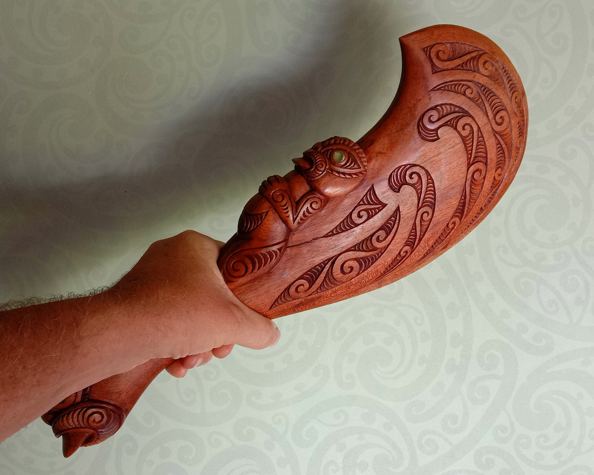 Large Hand-Carved Wooden Maori Patu with Paua Shell 42cm – Toa Bone
