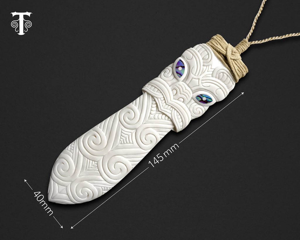 King Taiaha: Large Bone Maori Warrior Pendant - Unique Arero Design ...
