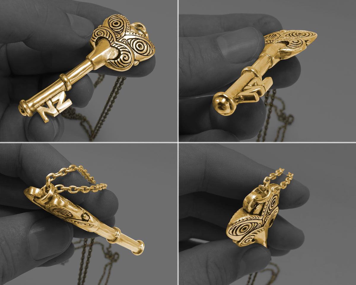 Maori 21st Key Brass Pendant NZ | Koruru Necklace - Tuwharetoa Bone ...